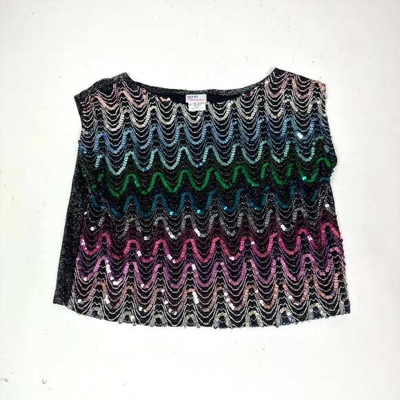 Avon | Tops | 7s Vintage Sequined Disco Crop Top Blouse Black Rainbow ...